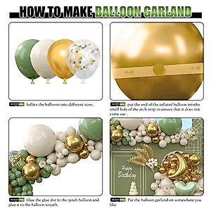 300pcs Sage Green White Sand Gold Balloons Garland Arch Kit, Different Sizes 5/10/12/18in Gold Confetti Balloon for Wedding Birthday Bridal Graduation Baptism Shower Party Decorations Supplies