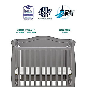 Dream On Me Addison Full Panel 4-in-1 Convertible Mini Crib in Storm Grey, JPMA Certified Baby Crib, Non-Toxic Finish, New Zealand Pinewood, Low to Floor Design