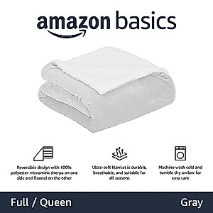Amazon Basics - Ultra-Soft Micromink Sherpa Throw Blanket, Full/Queen, Grey
