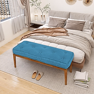 mudilun Indoor Tufted Bench Cushions Soft Thicken Durable Patio Cushion for Outdoor Furniture Double Piping with Lacing Window Seat Pads (36x14x4, Blue)