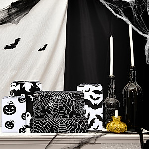 Whaline 12 Sheet Halloween Wrapping Paper Black White Pumpkin Ghost Spider Web Pattern Folded Flat Gift Wrap Paper 4 Design Art Paper for Halloween Party DIY Craft Gift Packing, 19.7 x 27.6 Inch