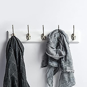 JYL HOME Wall-mounted Bamboo Coat Rack, 5 Double Hooks, Rustic Hooks for Hanging Coats,Jacket,Clothes,Hats,Decorative Hooks for Entryway, Bathroom, Bedroom, Closet Room, White
