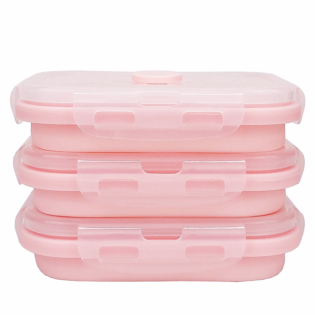 CCyanzi 3piece Collapsible Food Storage Containers with Lids, Silicone Lunch Container, Microwave & Freezer Safe, Space Saving for Kitchen Cabinet and Camping Backpack,(pink)