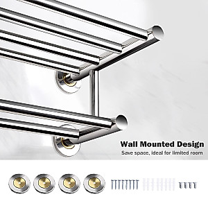 MAT Expert 24” Bath Towel Rack, Stainless Steel Double Storage Tier Towel Bar, Wall-Mounted Towel Holder Organizer, Modern Brushed Finish, Rustproof Towel Shelf for Bathroom/Kitchen/Hotel
