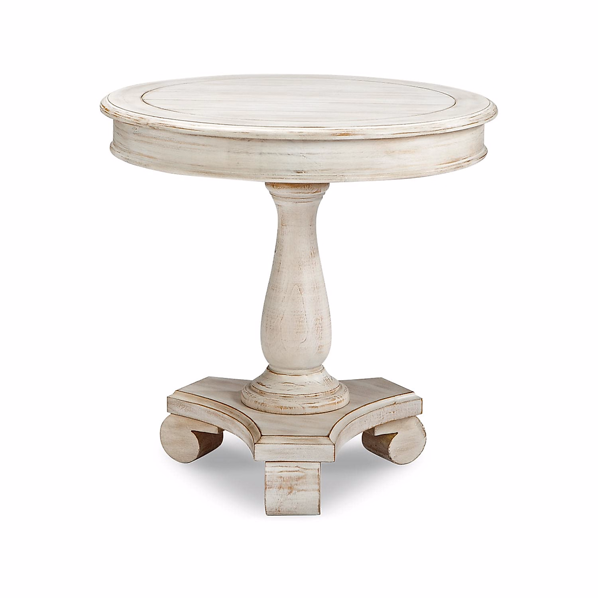 Signature Design by Ashley Mirimyn Cottage Vintage Hand-Finished Round Accent Table, Distressed White Finish