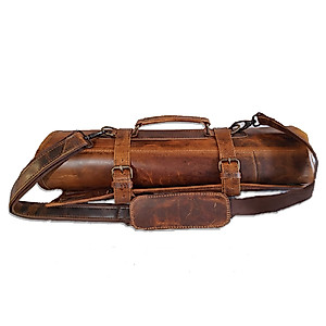 Knife Bag Knife Roll - Case for Knives - SharpStyle: Genuine Leather Chef Knife Roll - Beautifully Holds 10 Knives + Utility Pockets - Includes Leather Carry Handle and Strap - Large.