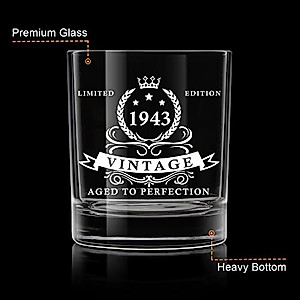 LIGHTEN LIFE 80th Birthday Gifts for Men 12 oz,1943 Whiskey Glass in Valued Wooden Box,Whiskey Bourbon Glass for 80 Years Old Dad,Husband,Friend,80th Birthday Decorations for Men