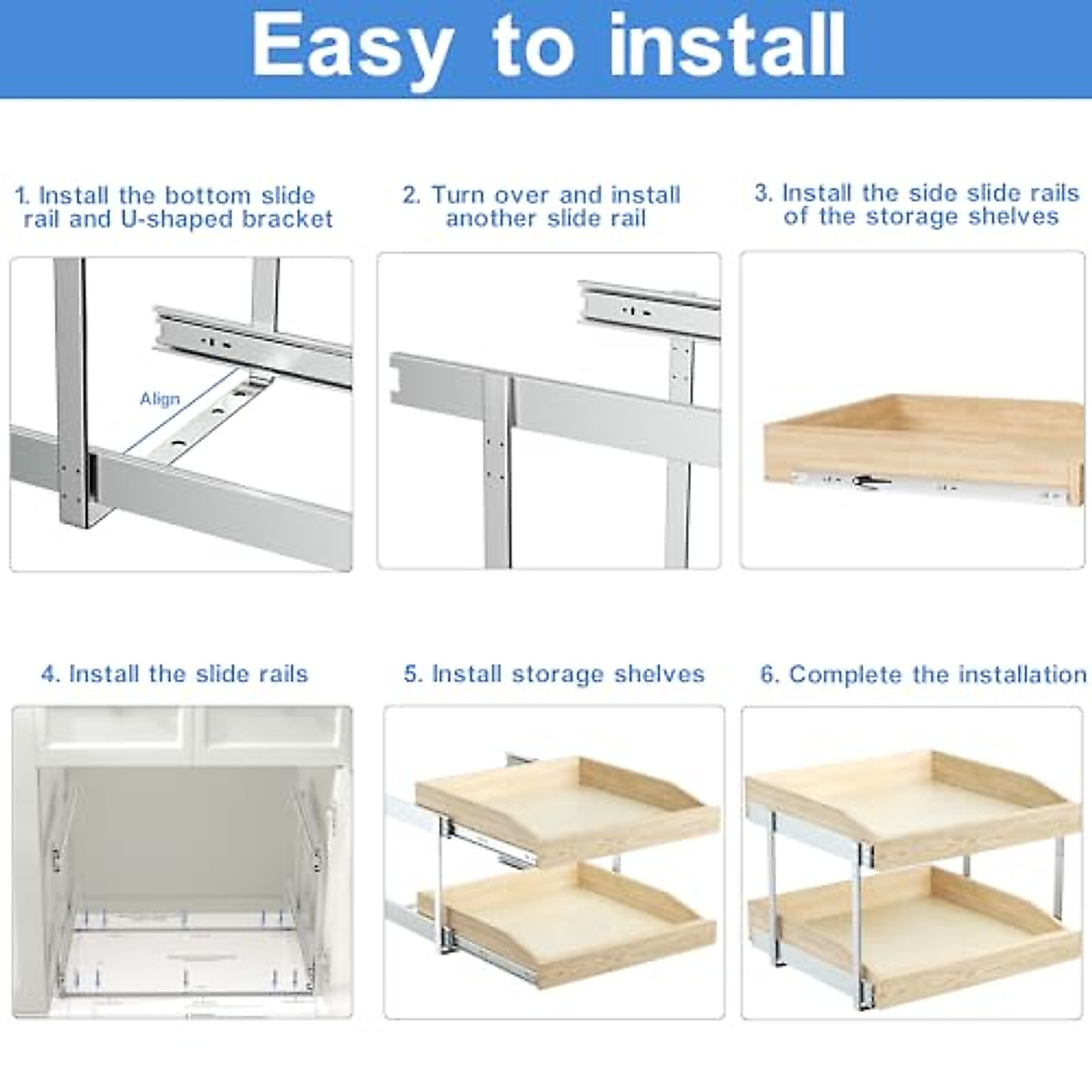 LOVMOR 2 Tier Pull Slide out Cabinet Organizer 19½"W x 21" D,Cabinet Drawer Organizer with U Bracket,Slide out Pantry Shelves with Full Extension Rail Slide, Pull out Drawer for Kitchen Cabinet