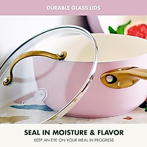 GreenPan Reserve Hard Anodized Healthy Ceramic Nonstick 10 Piece Cookware Pots and Pans Set, Gold Handle, PFAS-Free, Dishwasher Safe, Oven Safe, Blush Pink