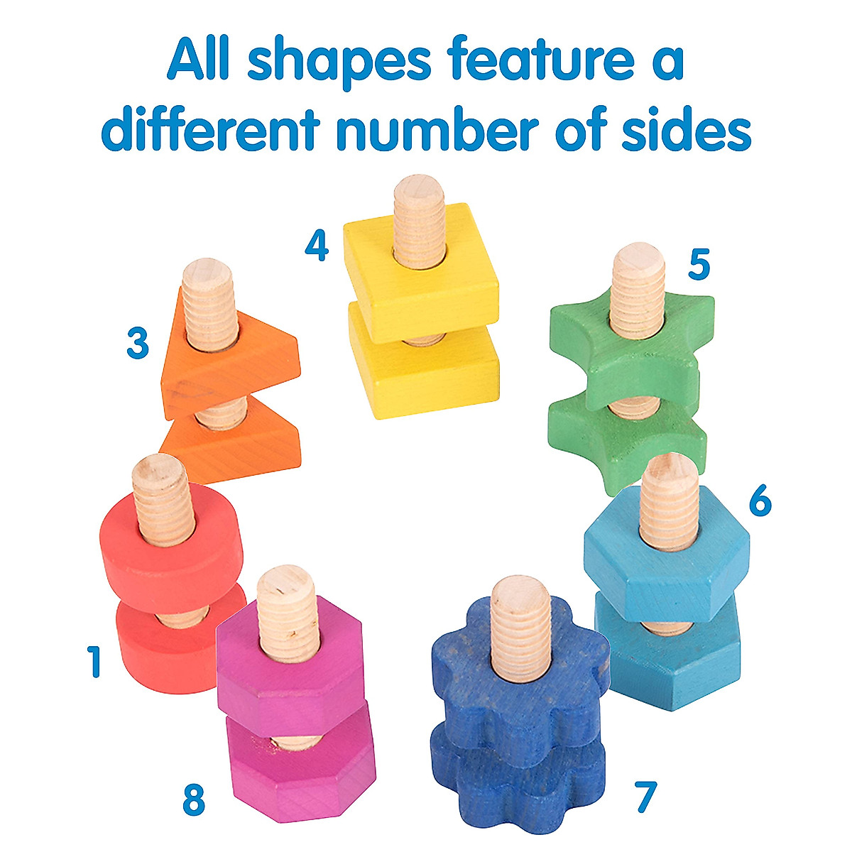 TickiT Rainbow Wooden Nuts & Bolts - Set of 21 - 7 Shapes and Colors - For Ages 18m+ - Loose Parts Wooden Toys for Toddlers and Preschoolers