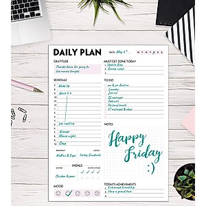 Daily Planner Notepad - Tear-Off Daily Planning Pad, Organizer with To Do Lists, Schedule, Appointment, Productivity Tracker, 50 Undated Sheets, 8.5 x 11 in