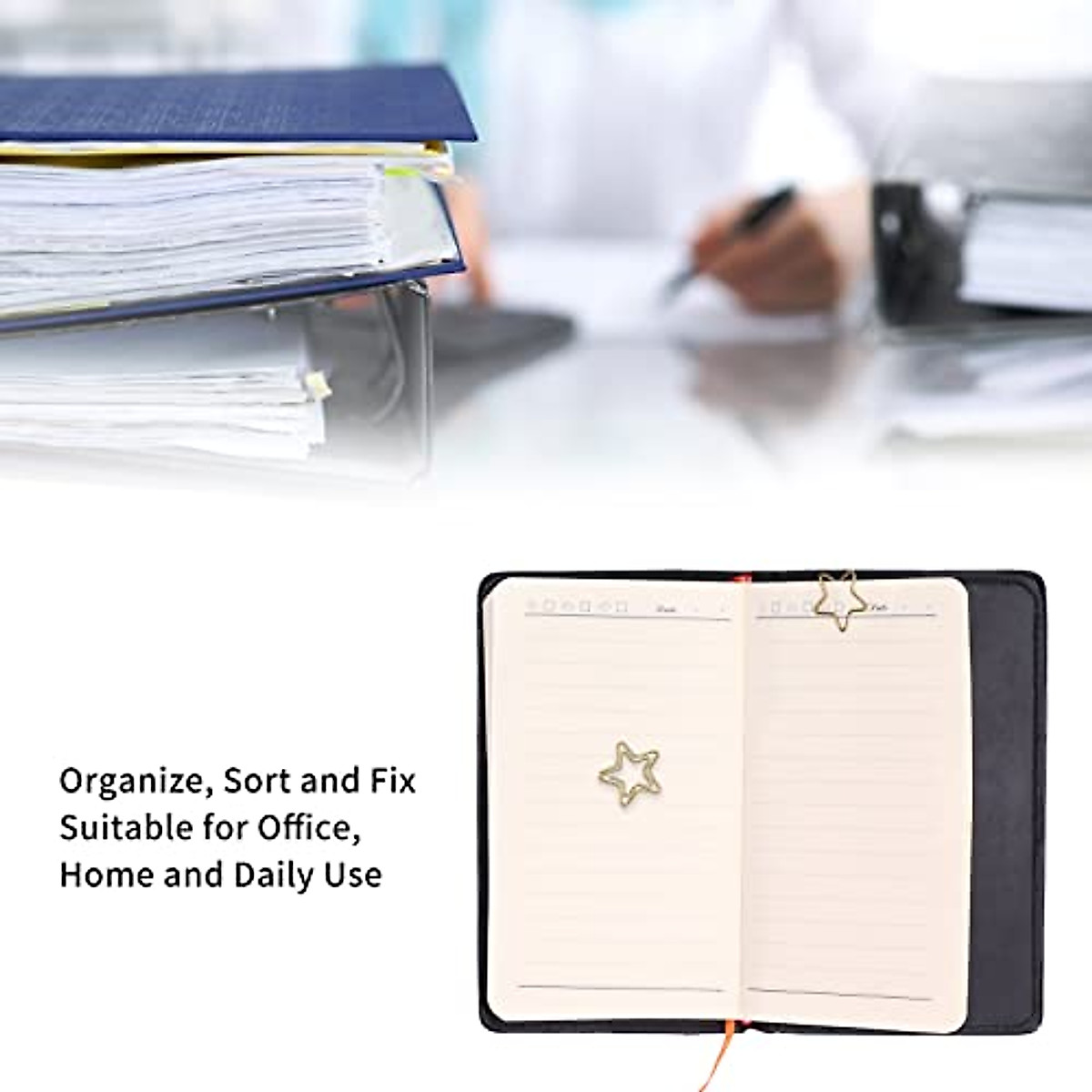 40Pcs Cute Paper Clips, Gold Paper Clips Star Shaped Paper Clip Fun Paper Clips Small Paper Clips Mini Bookmark Clips with 2 Clear Boxes