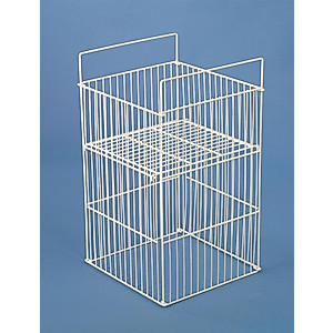 White Wire Display Bin with Height-Adjustable Bottom Shelf, 18 x 18 Dump Bin for Retail Use