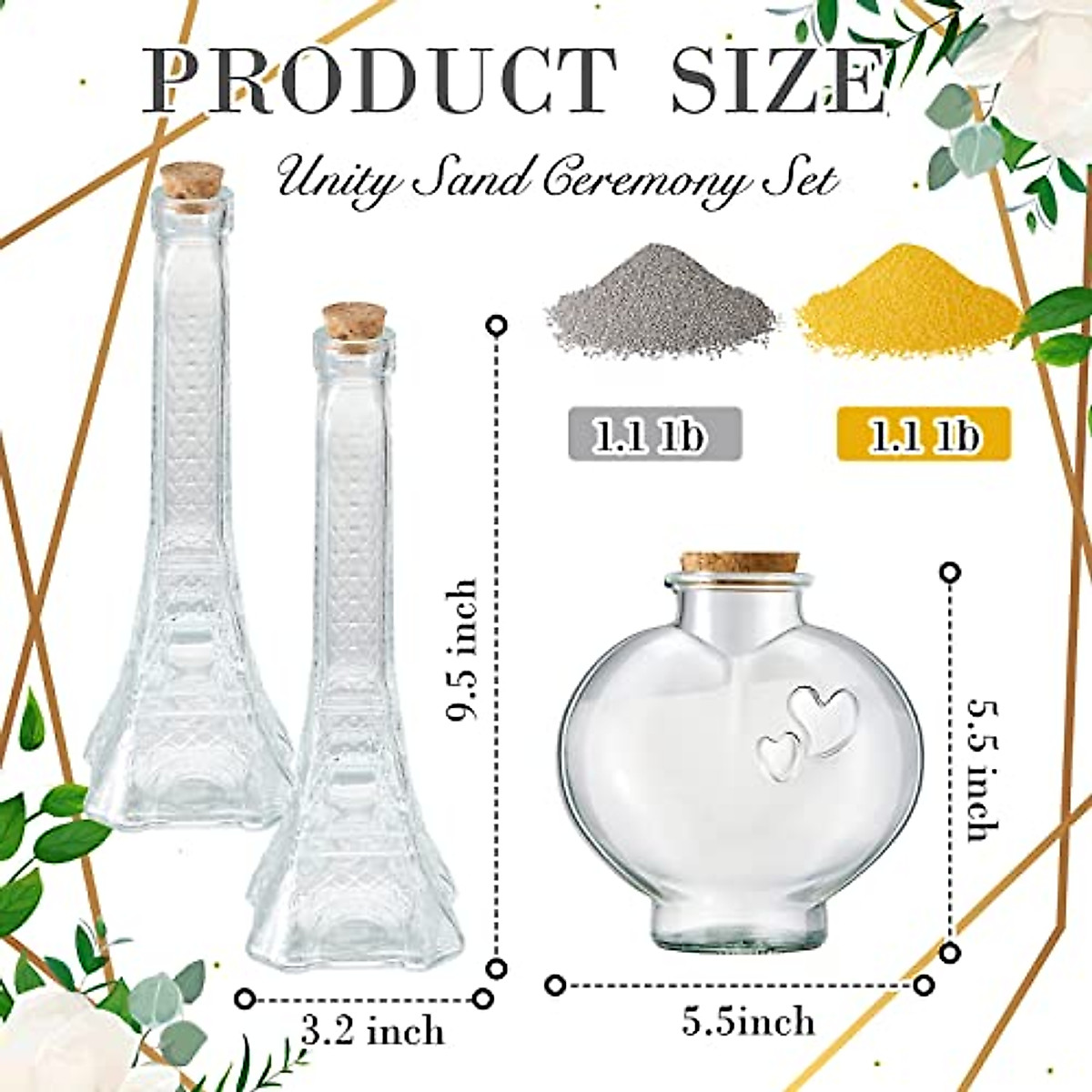 Eaasty Unity Sand Set for Weddings Sand Ceremony Kit Clear Tower and Heart Shaped Vase with Lid Glass Decorative Jars with Sand for Wedding Engagement Ceremony Party Decor