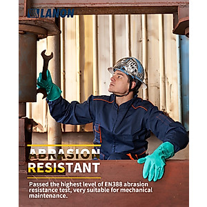 LANON 3 Pairs Nitrile Chemical Resistant Gloves, Reusable Heavy-Duty Rubber Gloves, Acid, Alkali & Oil Protection, Non-Slip, Large