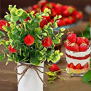 Omldggr 4 Pack Artificial Farmhouse Centerpiece Decoration Artificial Strawberry, Fake Strawberry Fruit Decoration with Metal Pot for Spring Summer Home Tiered Tray Tabletop Display