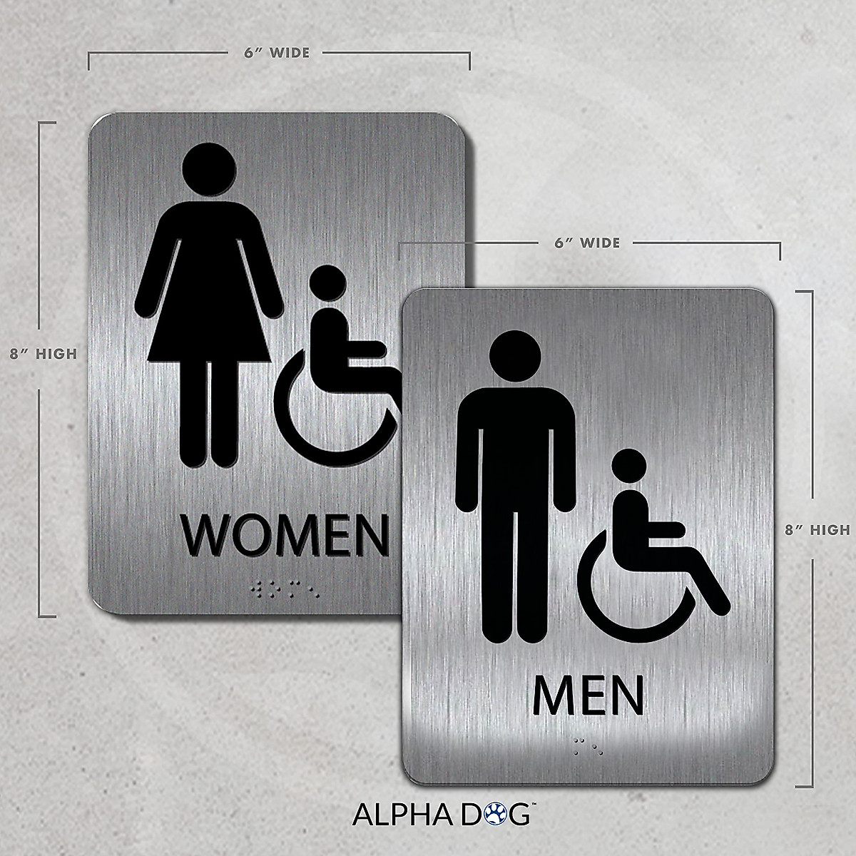 ALPHA DOG Bathroom Sign Bundle - Mens Womens Restroom Signs - Business Bathroom Signs - Men Women Restroom Sign - Durable Bathroom Door Sign for Any Space - Perfect Bathroom Door Signs for Your Office