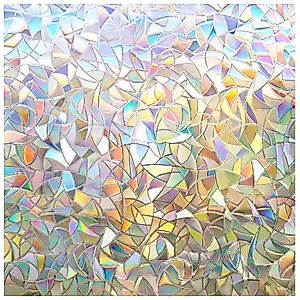 rabbitgoo Window Privacy Film, Rainbow Window Clings, 3D Decorative Window Vinyl, Stained Glass Window Decals, Static Cling Window Sticker Non-Adhesive, 17.5 x 78.7 inches
