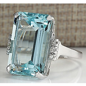 Zhiwen DOCCESTU Vintage Fashion Women 925 Silver Aquamarine Gemstone Ring Engagement Wedding Jewelry Size 5-11 (8#)
