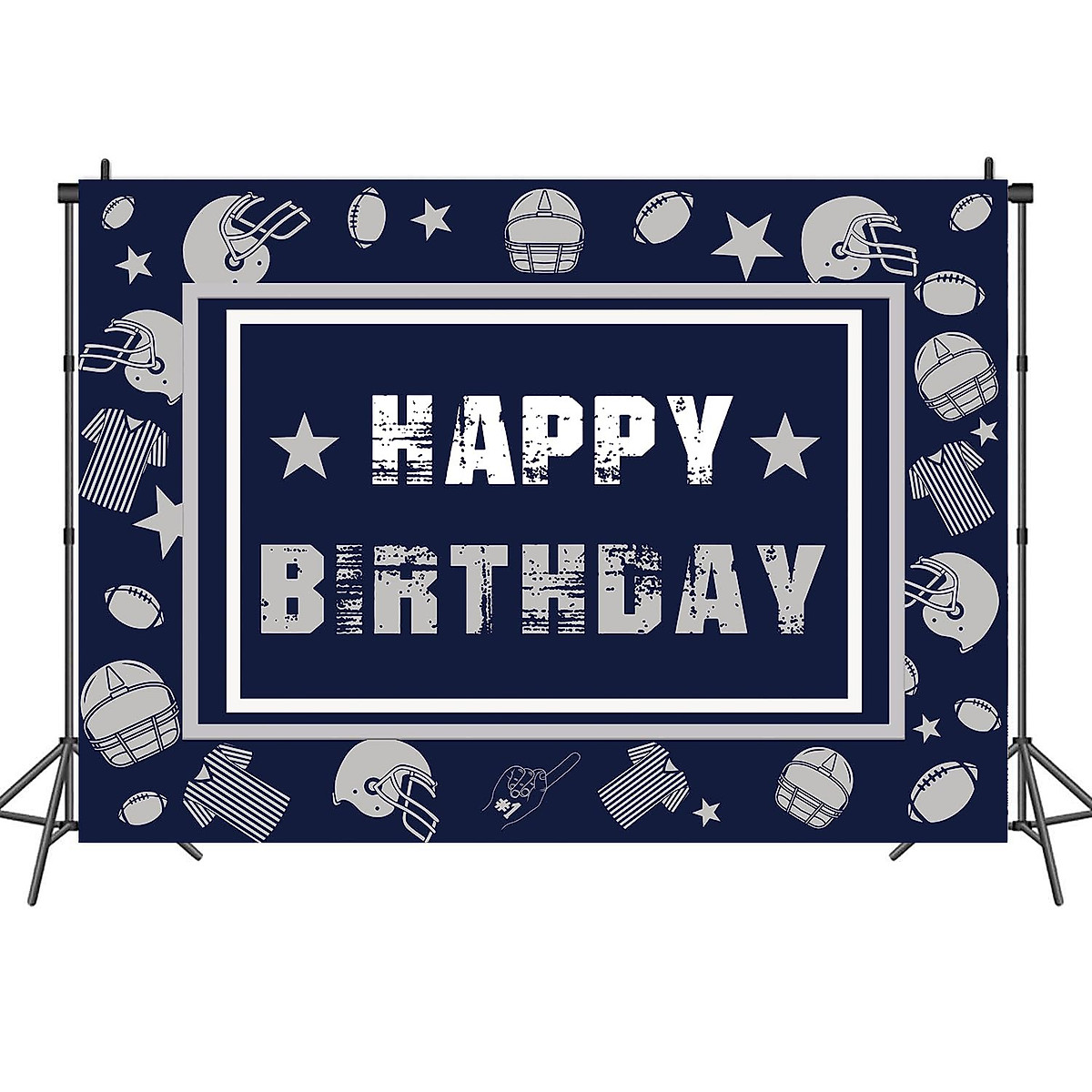 Football Backdrop for Birthday Party 7X5FT Navy Blue Cowboy Photography Background Football Themed Sports Fans Party Decor Supplies Banner Photo Props
