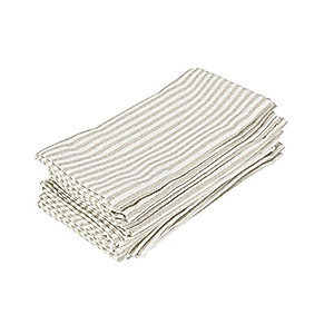 INFEI Plain Striped Cotton Linen Blended Dinner Cloth Napkins - Set of 12 (40 x 30 cm) - for Events & Home Use (Beige)