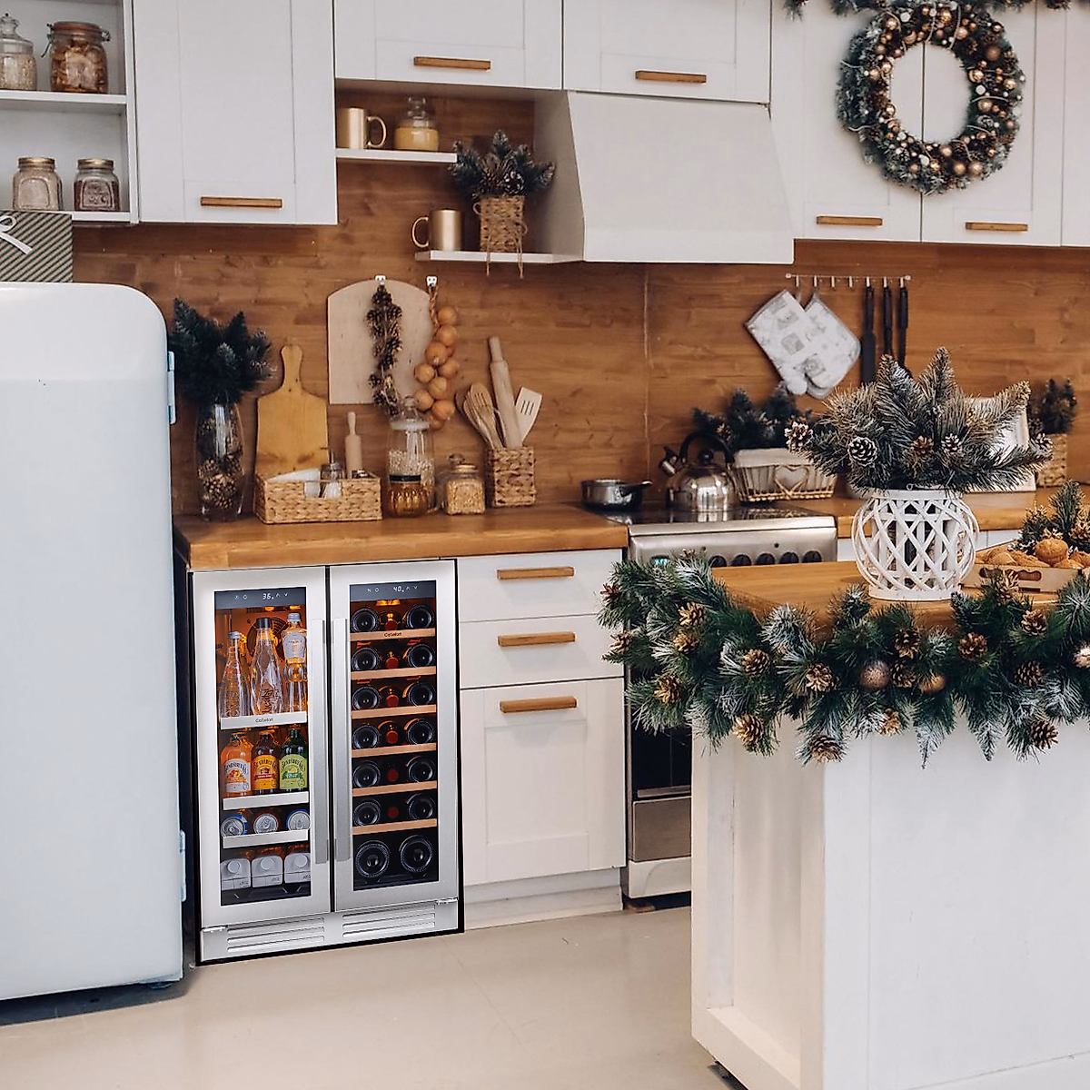 Ca'Lefort 24 Inch Wine and Beverage Refrigerator, 77 Can and 25 Bottle Wine Fridge Dual Zone 36°F-72°F, 3 LED Beverage Fridge Built in, Under Counter or Freestanding for Home/Kitchen(4.98 cu.ft)