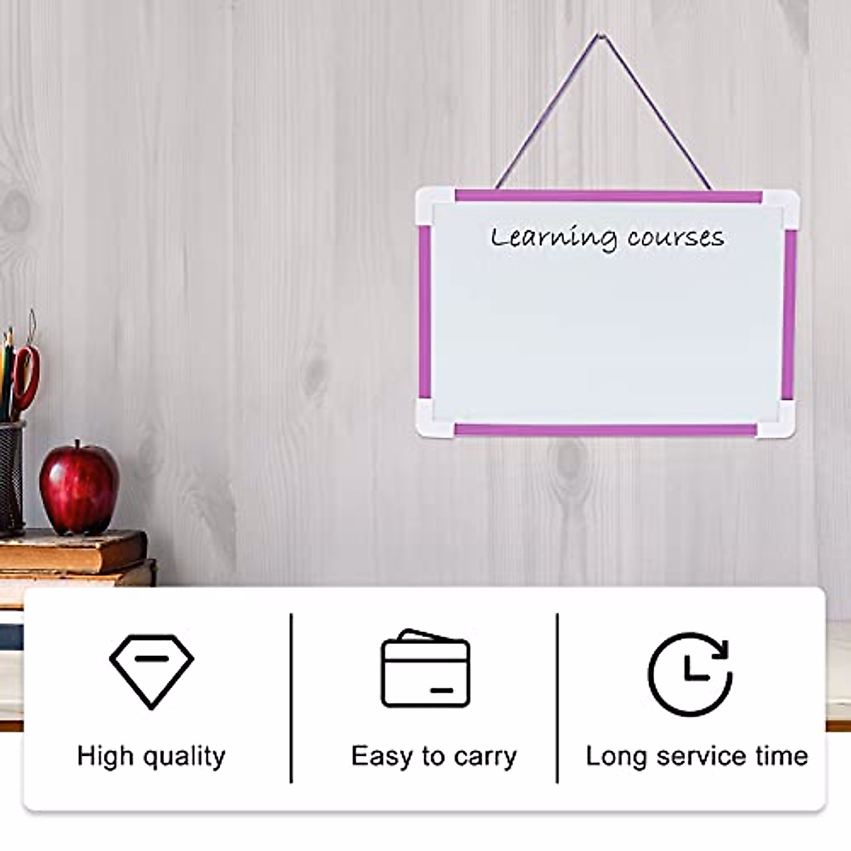 Operitacx Small Dry Erase Whiteboard, Magnetic White Board with Marker, Magnetic Hanging Whiteboard, Portable Mini Double Sided White Board for Drawing, Memo Board (Purple)