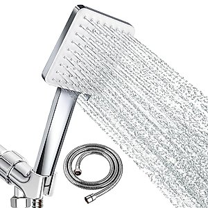 Newentor Handheld High Pressure Shower Head, 6 Spray Modes/Settings Detachable Shower Head, Chrome Finish Square Shower Head with Stainless Steel Hose and Multi-Angle Adjustable Shower Stand, S02SET