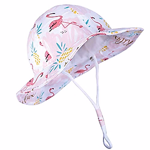 Baby Sun Hat Toddler Kids Wide Brim Sun Protection Hats Infant Beach Swimwear Bucket Cap (US, Age, 3 Months, 12 Months, Flamingo-Pink)