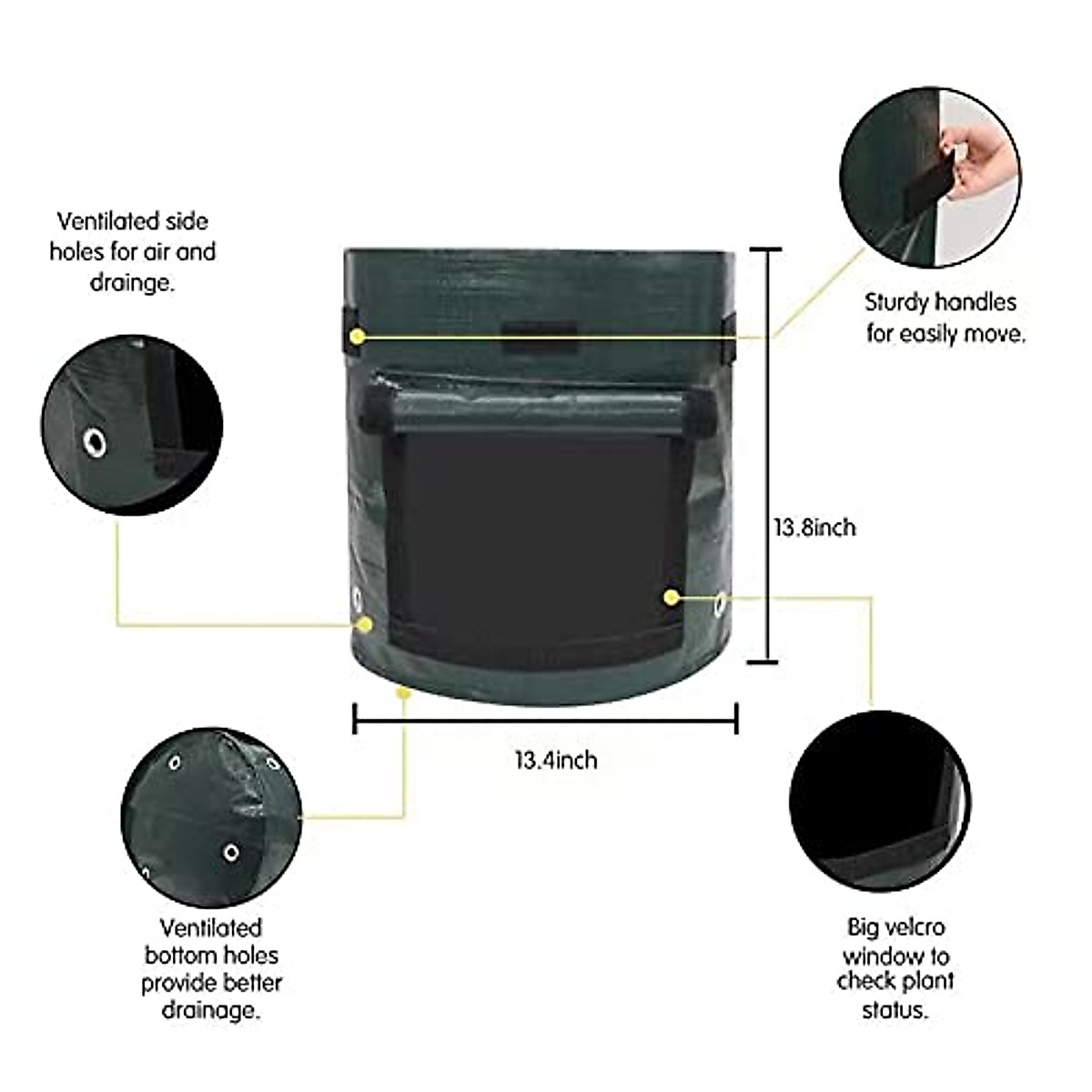 4-Pack 7Gallon Garden Potato Grow Bags with Flap and Handles Aeration Fabric Pots Heavy Duty