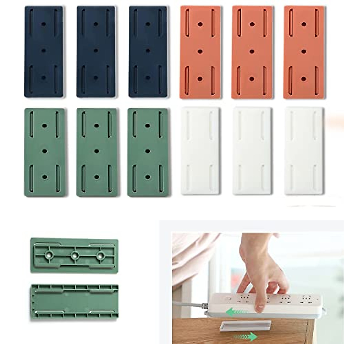 2023 Desktop Self-Adhesive Socket Fixer replacement, 12PCS Cable Management Punch Free Surge Protector, Cable Management Protector Adhesive Punch-Free Socket Holder for Kitchen Home and Office