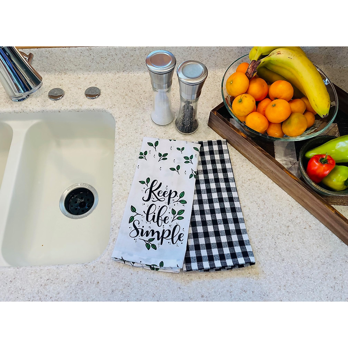 fillURbasket Decorative Buffalo Plaid Kitchen Towels Set of 8 Cute Summer Spring Dish Towels Lemons Bees Rooster Flour Sack Towels for Dish Hand Drying 100% Cotton 15”x25”