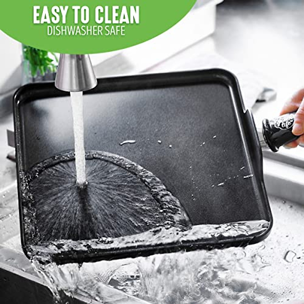 GreenLife Soft Grip Diamond Healthy Ceramic Nonstick 11" Griddle Pan, PFAS-Free, Dishwasher Safe, Black