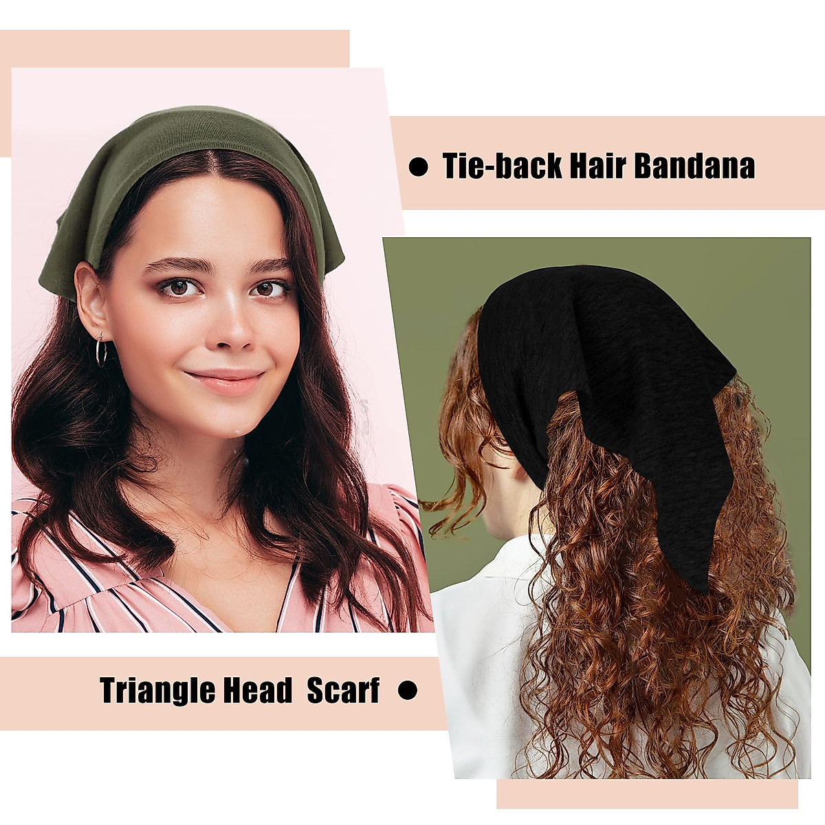 Gjinxi Elastic Scarf Headband 4Pcs Triangle Bandana 13 Inch Large Boho Head Scarves Non Slip Headpiece Summer Hair Kerchief Wraps Solid Color Stretch Hair Accessories Fit Teen Girls Travel Party