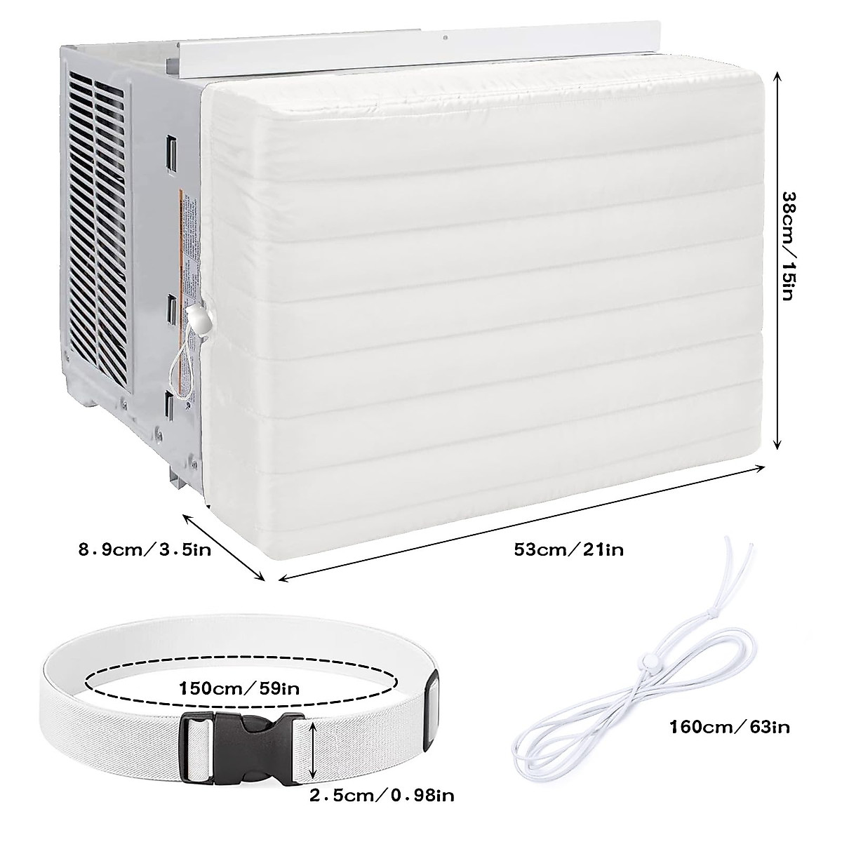 Indoor Air Conditioner Cover Ac Cover for Inside Wall Unit Inside AC Covers for Window Air Conditioner 21 x 15 x 3.5 Inches with Anti-Slip liner White Slim Window Air Conditioner Protective Cover