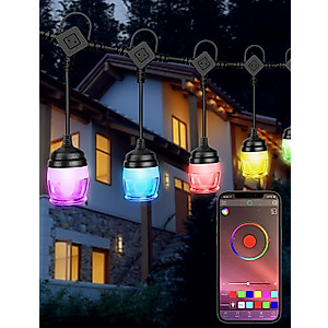 NPET Led Outdoor String Lights,Waterproof Edision Bulbs with RGB Color，Music Sync，Shatterproof WiFi Control Patio Lights，Commercial Grade Outside Lights for Indoor Outdoor,Home Decor,Wedding Party
