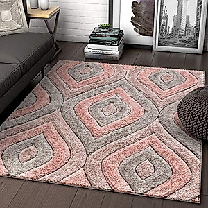 Well Woven Moira Pink Geometric Trellis Thick Soft Plush 3D Textured Shag Area Rug 8x10 (7'10" x 9'10")