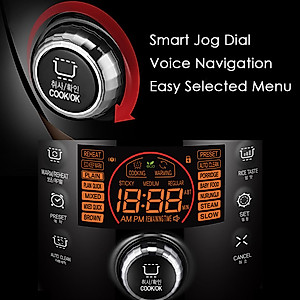 Cuchen CJS-FD0600RVUS | Heating Pressure Rice Cooker 6 Cup (Uncooked) | Smart Jog Dial | Auto Steam Clean | Voice Guide | Made in Korea | Black/Rose gold