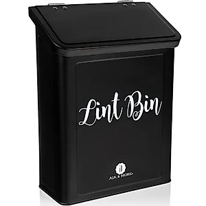 A.J.A. & MORE Modern Farmhouse Magnetic Lint Bin with Lid for Laundry Room Organization and Laundry Room Décor - Storage Wall Mount Space-Saving Washer and Dryer Trash Can Solution (Matte Black)