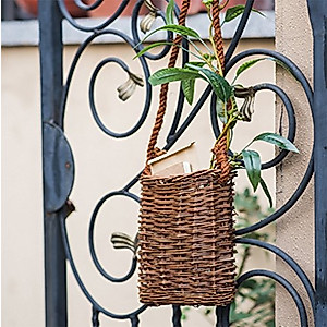 IMFFSE Handmade Wicker Woven Flower Basket Home Door Letter Collection Basket Wall Hanging Wall Retro Old Rack Without Plants,S