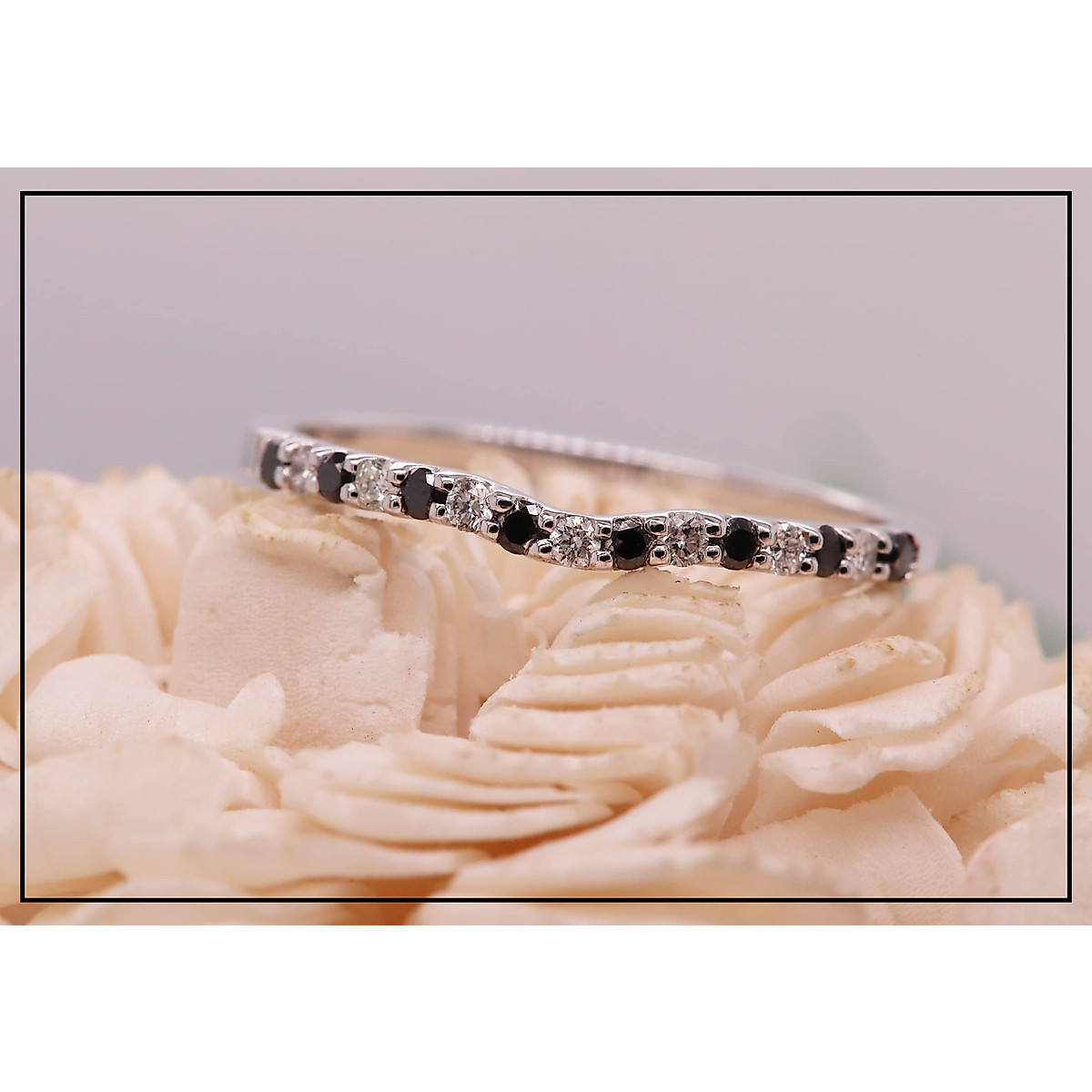 Dazzlingrock Collection Round Black Diamond & White Diamond Anniversary Band for Women (0.25 ctw) in 10K White Gold, Size 7