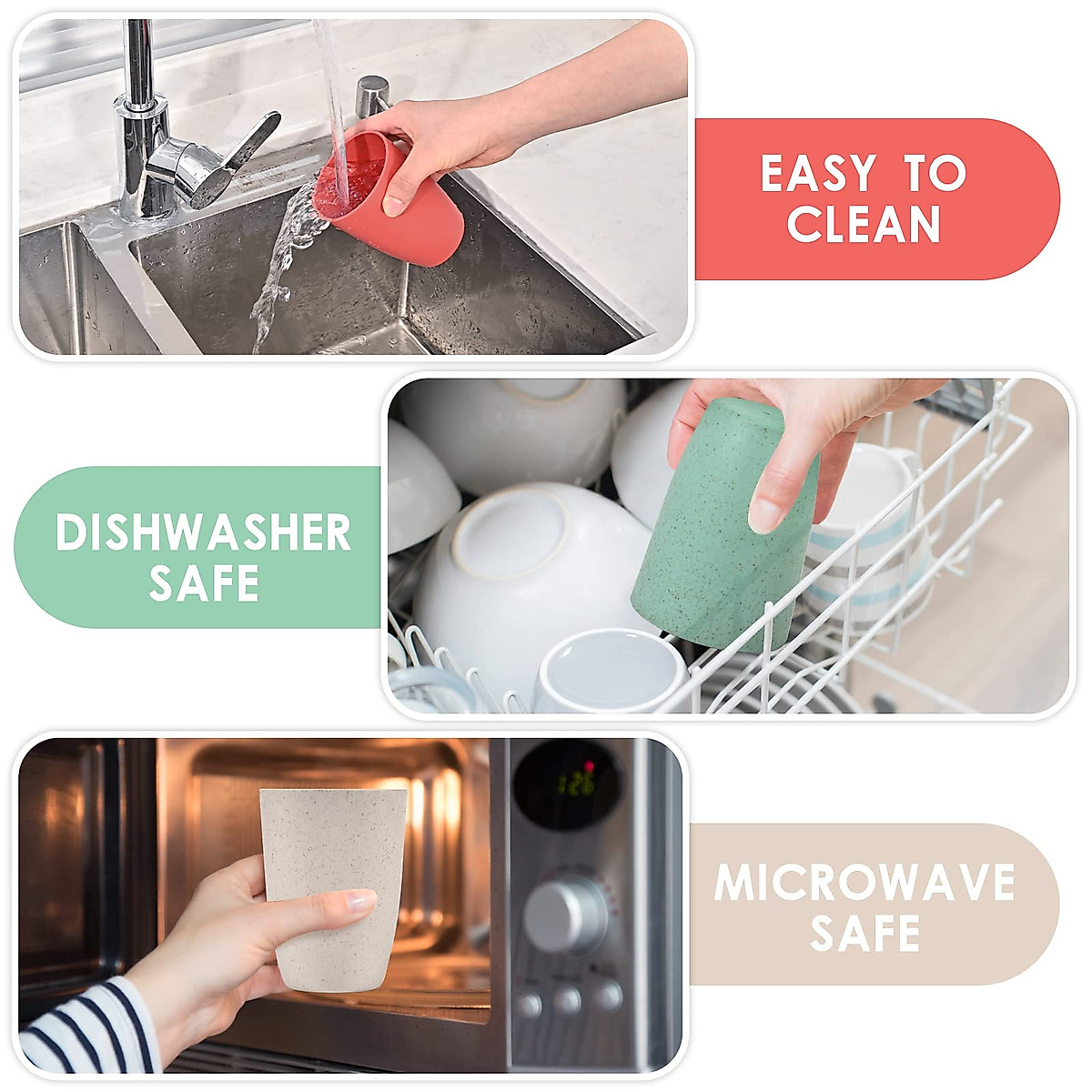 CRETVIS 11OZ Unbreakable Wheat Straw Cup, 6 Pcs Reusable Dishwasher Safe Drinking Cups, Stackable Coffee Tea, Juice Cup, Tumbler Water Mugs for Kitchen Parties, Travel Picnics and Weddings