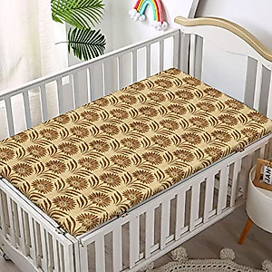 Retro Themed Fitted Mini Crib Sheets,Portable Mini Crib Sheets Soft and Breathable Bed Sheets-Baby Crib Sheets for Girl or Boy,24“ x38“,Caramel Beige