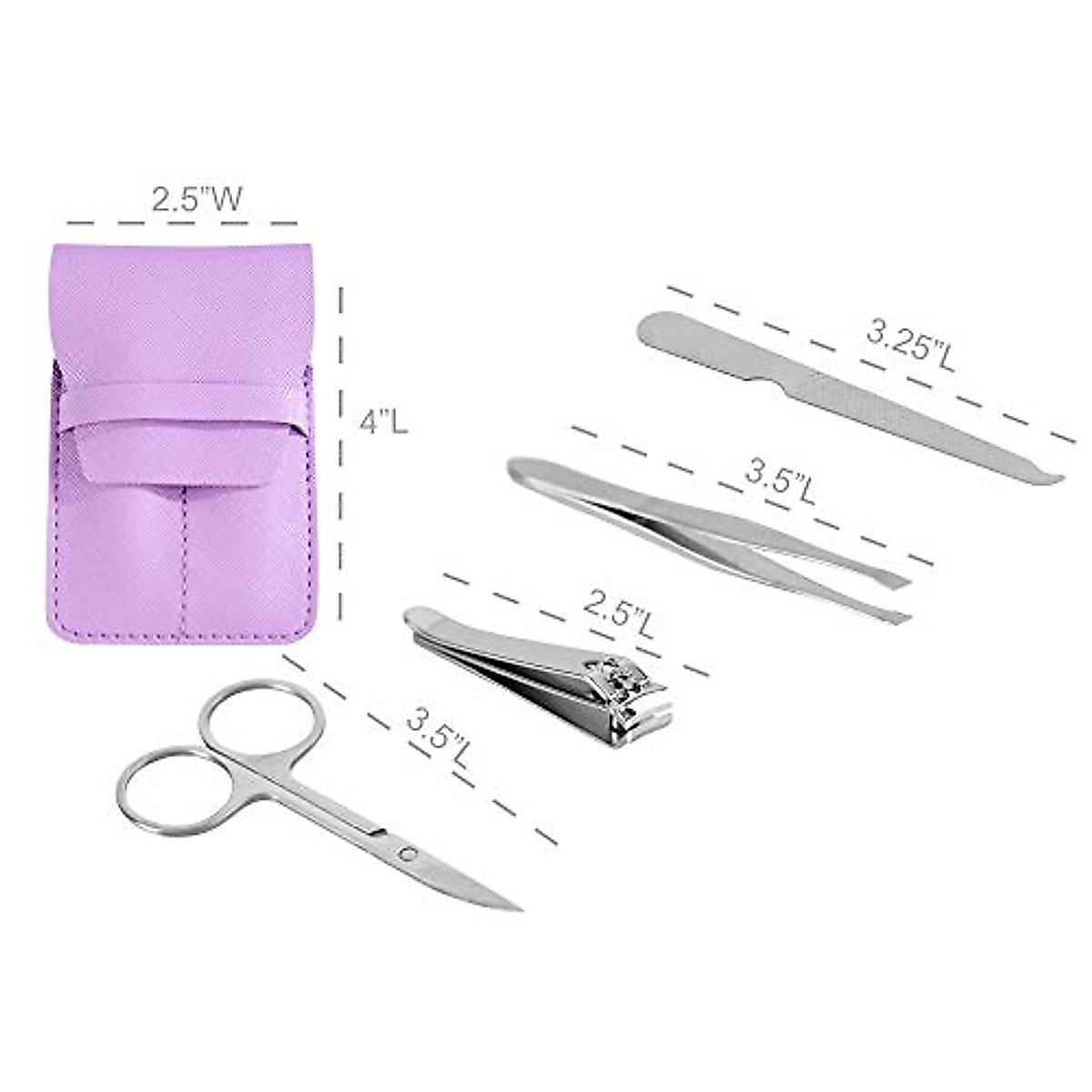 HOME-X Manicure Set, Grooming Kit, Travel Nail Care Tools - 4 Pieces in Purple Case, Fingernail and Toenail Clippers – 4” L x 2.5” W