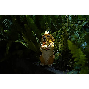 Pohabery Dog Garden Statue Dog Statue Solar Dog and Butterfly LED Lights Figurine Outdoor Decoration for Patio Yard Lawn