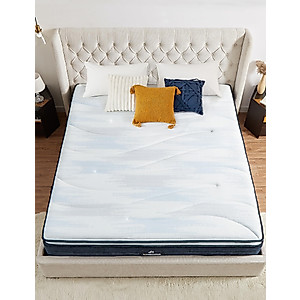 Lomeluous Queen Mattress, 14 Inch Plush Cooling Gel Memory Foam Hybrid Mattress Queen Size with Pocket Spring, Medium Firm, Adaptive Support, for Cozy Sleep, Pain&Pressure Relief, CertiPUR-US