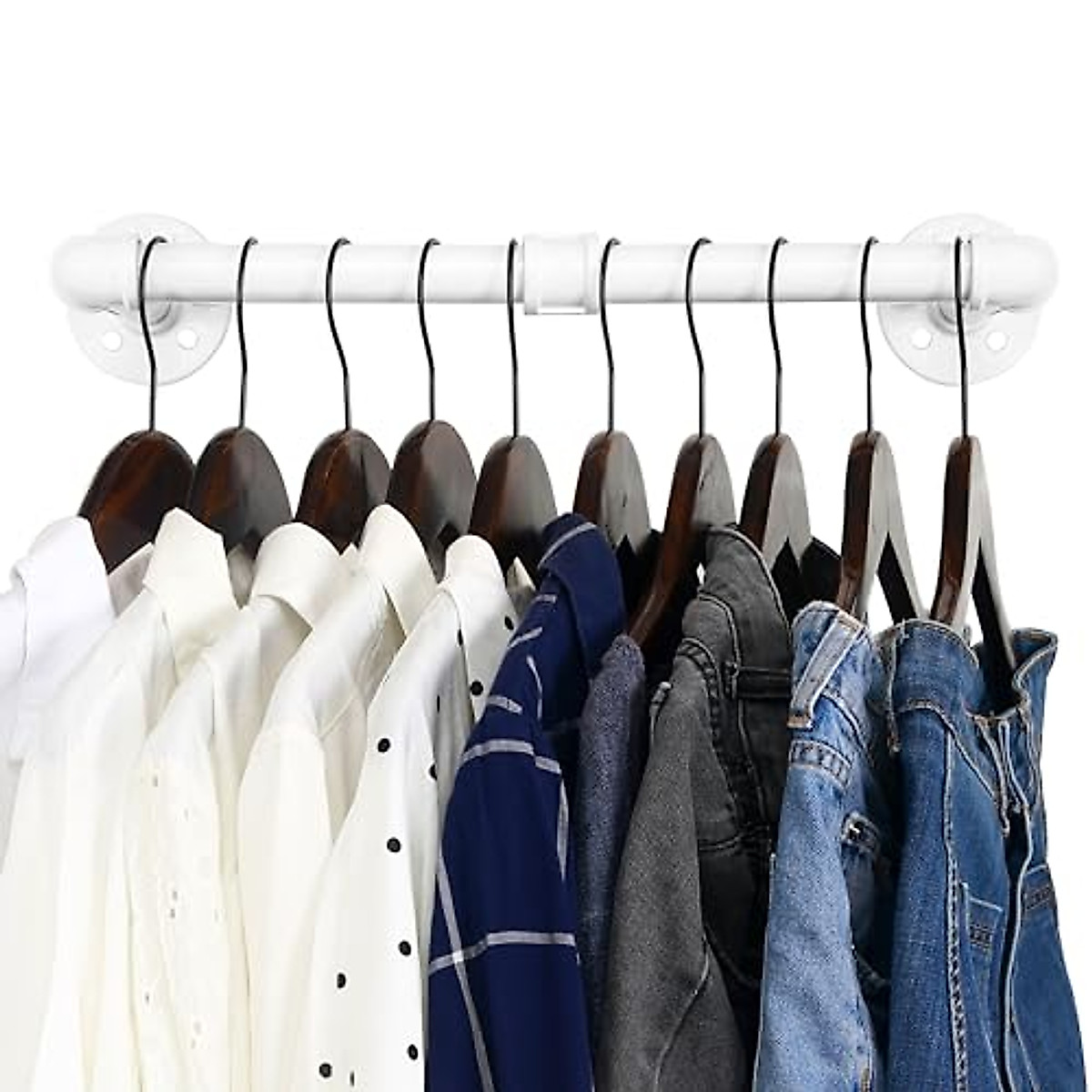 WEBI Clothing Rack Wall Mount,20" Industrial Pipe Clothes Rack for Hanging Clothes,Heavy Duty Iron Garment Rack Bar,Retail Display Clothes Rod for Closet,Laundry Room,White