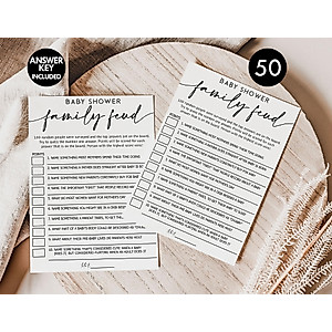 All Ewired Up 50 Baby Shower Family Feud (50-Cards) Fun Baby Shower Game Activity, Gender Neutral Boy or Girl, Minimalist Script
