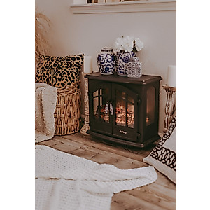 e-Flame USA Jasper Freestanding Electric Fireplace Stove Heater - Realistic 3-D Log and Fire Effect (Black)