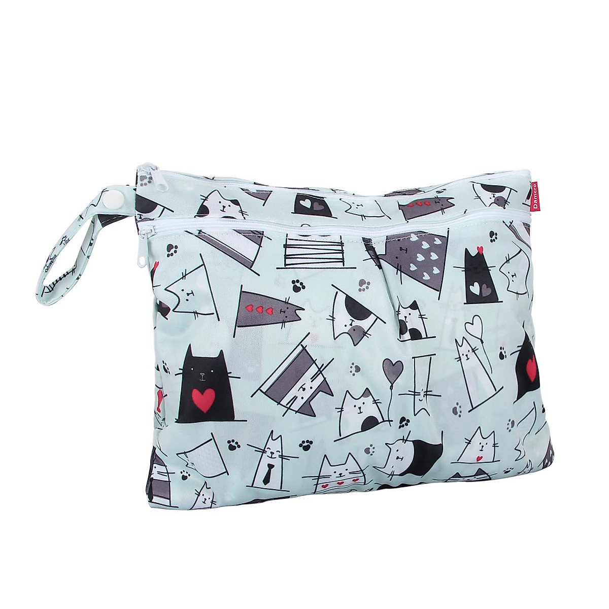 Damero Cloth Diaper Wet Dry Bag with Handle for Swimsuit, Pumping Parts, Wet Clothes and More, Ideal for Travel, Exercise, Daycare, Swimming, Reusable and Water-Resistant (Small,Cats)